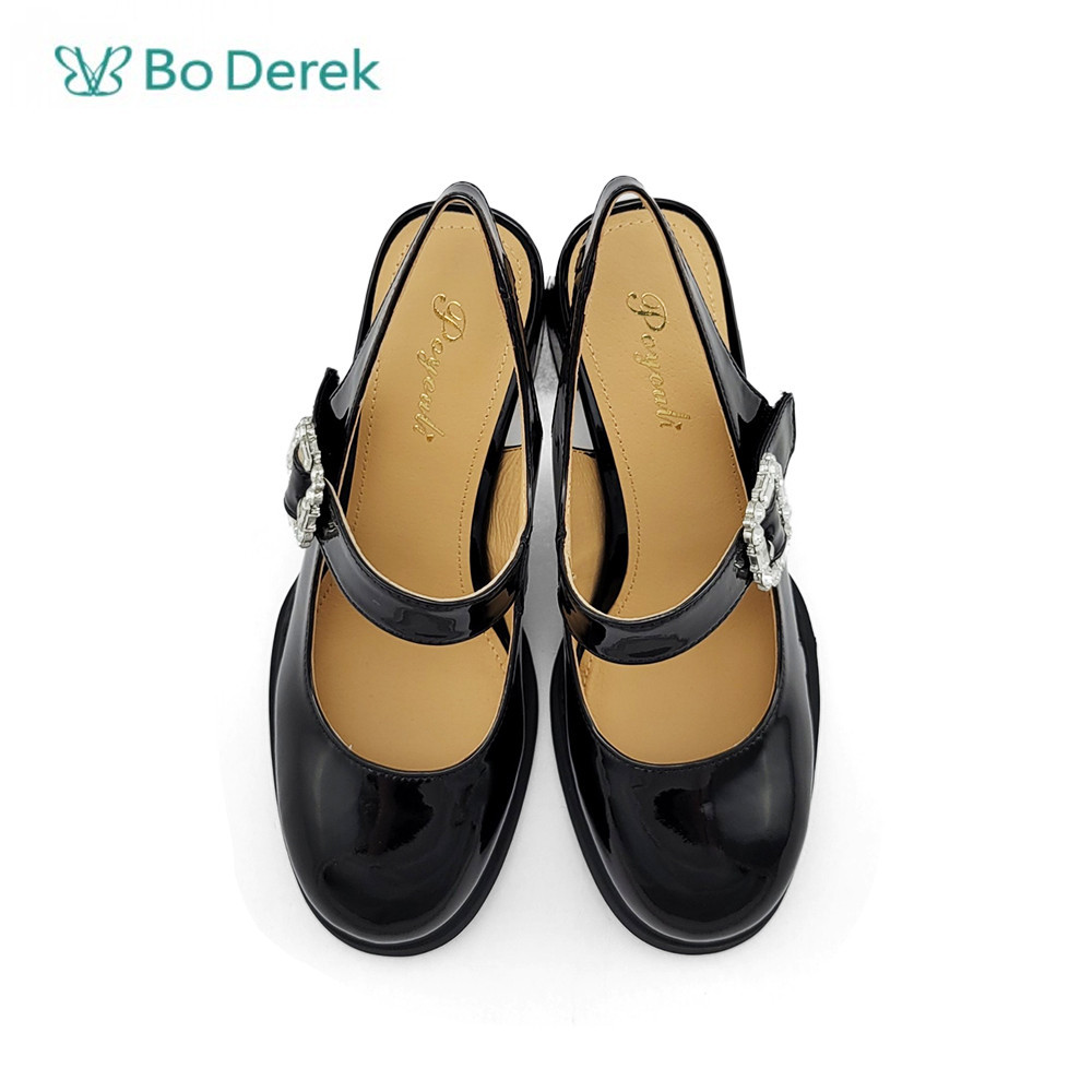 POYOULI 復古典雅漆皮高跟瑪莉珍鞋-黑